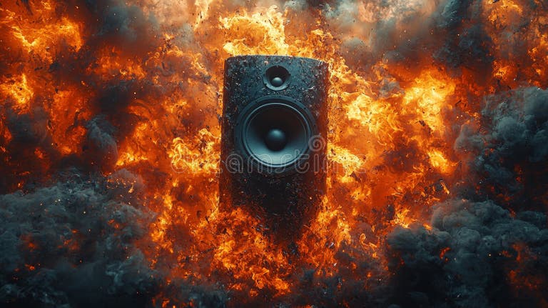 Speaker Explosion with Flames and Smoke in a Powerful Blast Stock Image ...