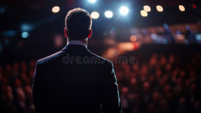 A Speaker Facing an Audience, Back Lit by Stage Lights Stock ...