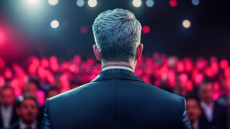 Speaker Facing Audience in Dramatic Red Lighting Stock Illustration ...