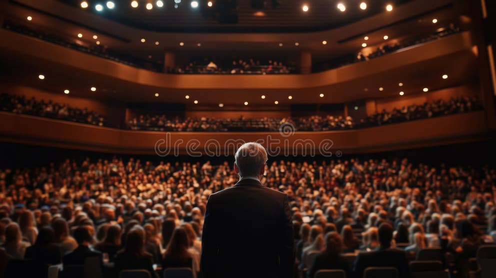 A Speaker Facing a Large Audience in a Concert Hall Stock Illustration ...