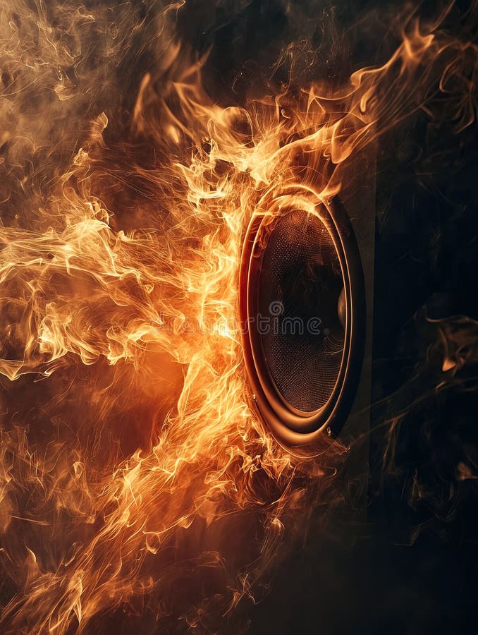 Speaker is on Fire with Flames Behind it. Generative AI Stock Photo ...