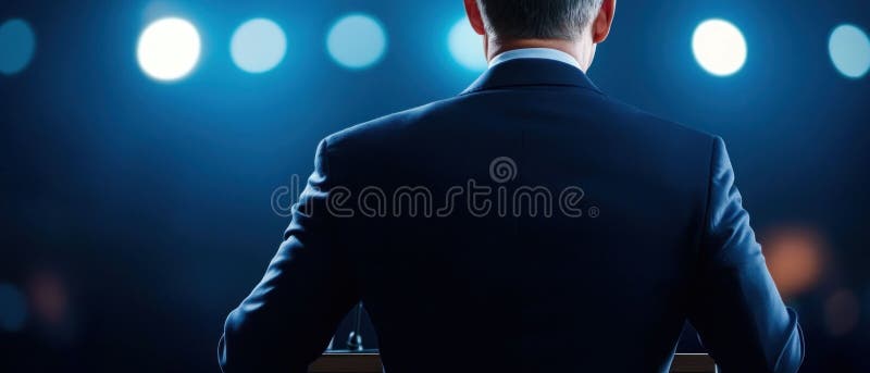 Speaker Giving a Presentation at Podium. Stock Illustration ...