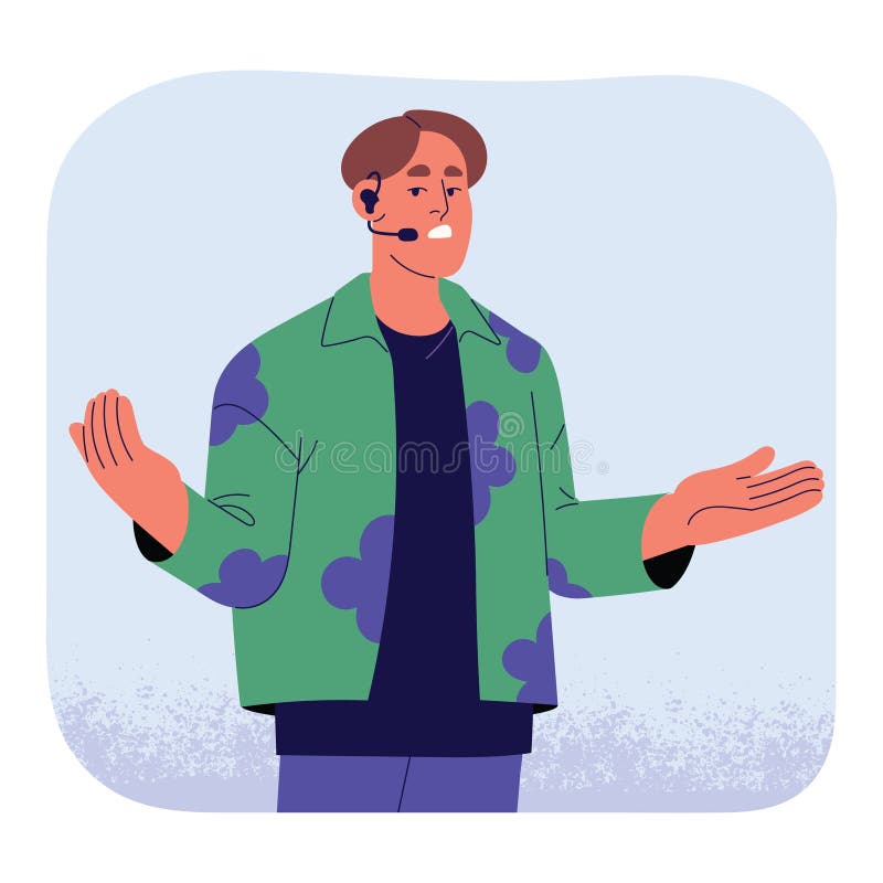 Speaker with Headset Perform on Stage. Confident Lecturer Talks about ...