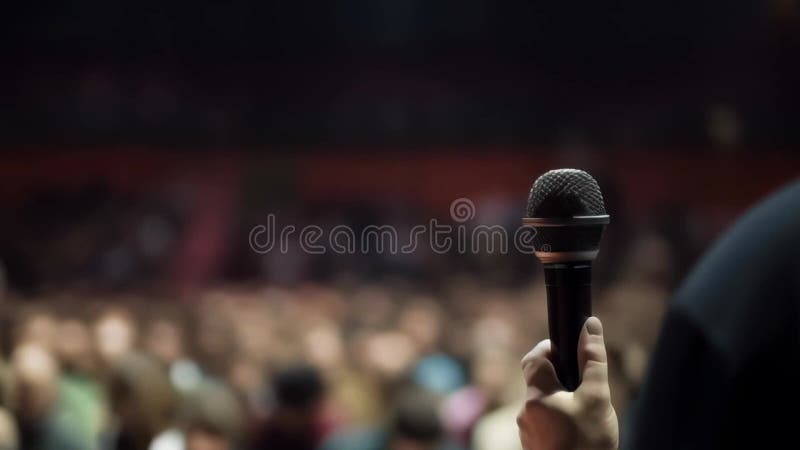 Speaker Holding Microphone Addressing Large Audience at Event Stock ...