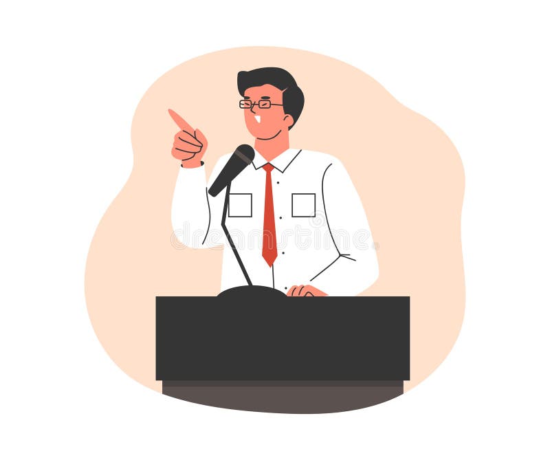 Speaker Man Stands on the Podium and Makes a Speech in Microphone ...