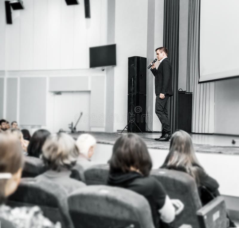 Speaker Speaks at a Business Conference in Front of Entrepreneurs and ...