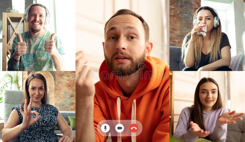 Speaker. Team Working by Group Video Call Share Ideas Brainstorming Use ...