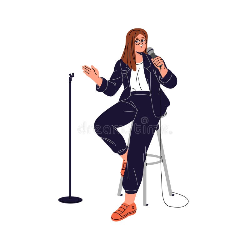 Speaker Performs, Holds Microphone in Hand. Comedy Performer Shows ...