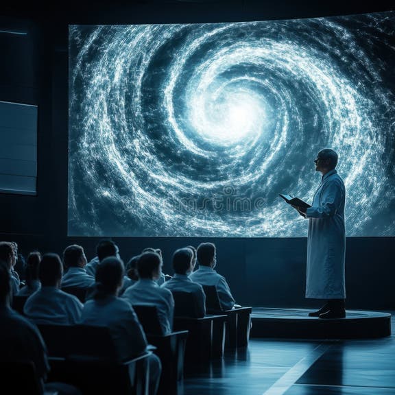 Speaker Presenting Dark Matter Concepts in Galaxy Visualization Stock ...