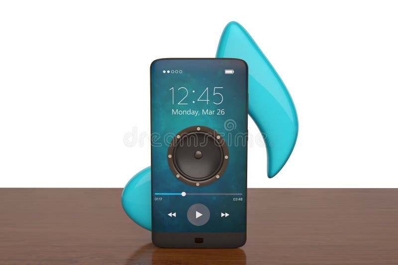 Speaker on Smartphone and Music Note Audio Concept.3D Illustration ...