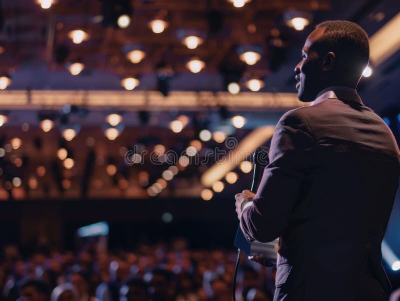 Speaker on Stage Addressing Audience Stock Image - Image of ...