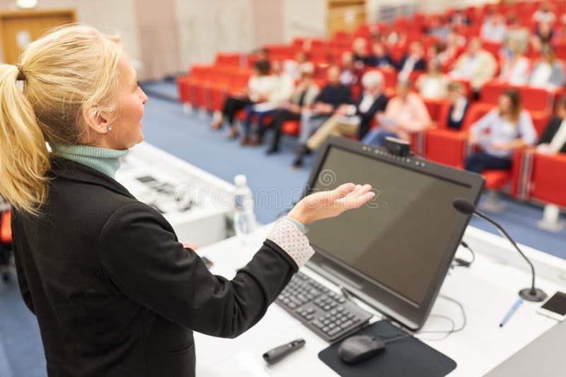 Speaker on Stage Discussing with Audience in Business Event Stock Image ...