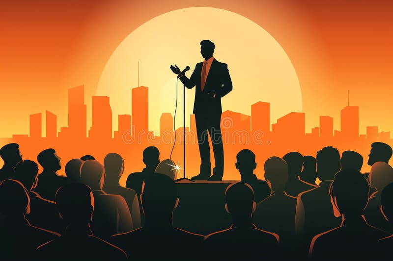 Speaker Standing on Stage in Front of Audience for Speech on Conference ...