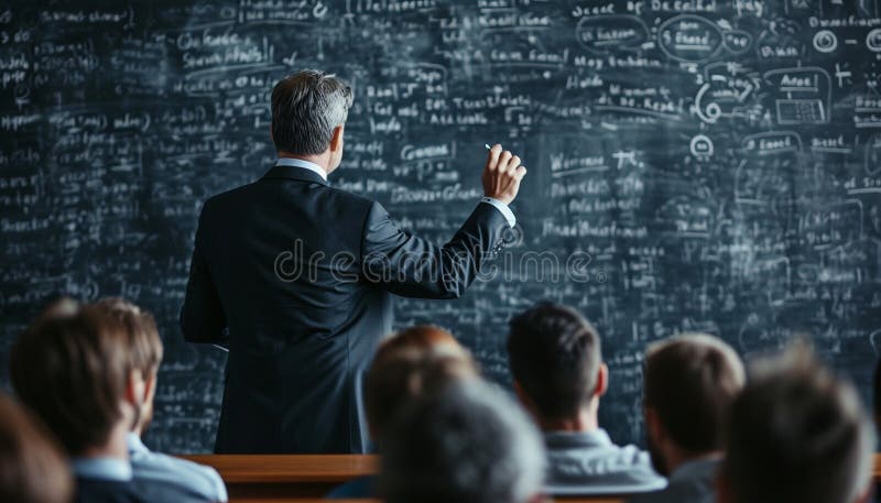The Speaker Stands at the Blackboard Giving a Lecture Stock ...