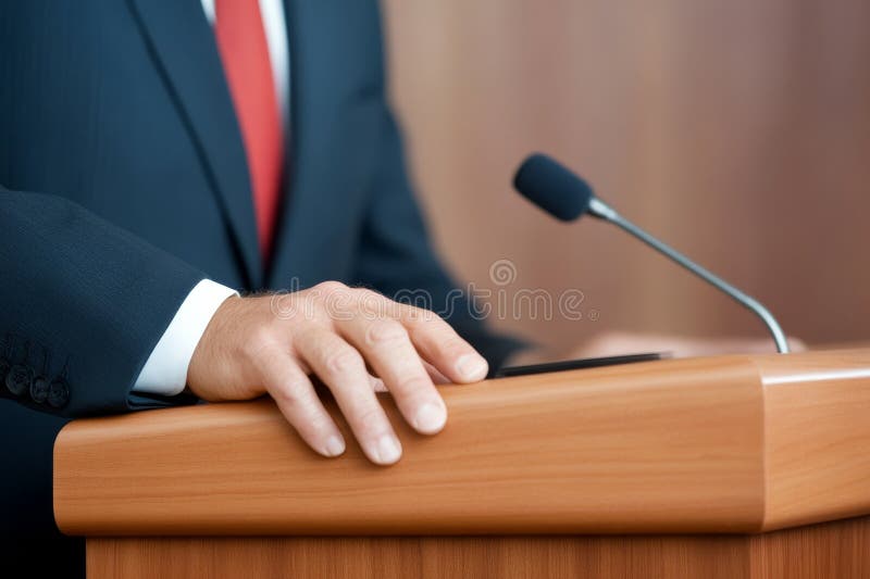 Public Speaking Event Featuring a Speaker at a Podium in a Formal ...