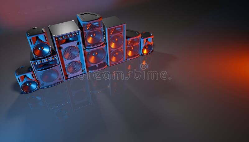Speaker System on a Black Background in Blue and Orange Lighting Stock ...