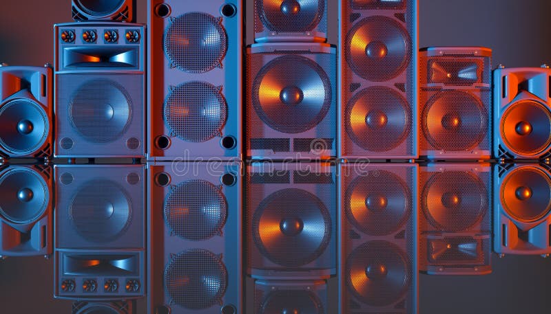 Speaker System on a Black Background in Blue and Orange Lighting Stock ...