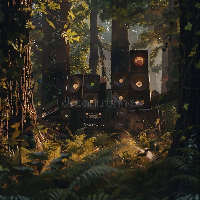 A Speaker System Nestled among Trees in a Serene Forest, Its Modern ...