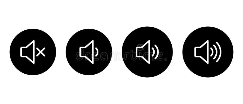 Speaker Volume Icon Set on Black Circle. Level Sound Button Stock ...