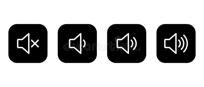 Speaker Volume Icon Set on Black Square. Level Sound Button Stock ...