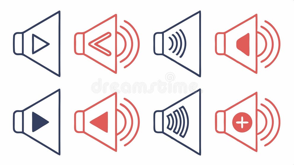 Speaker Volume Icons Set, Audio and Sound Control Elements Vector ...