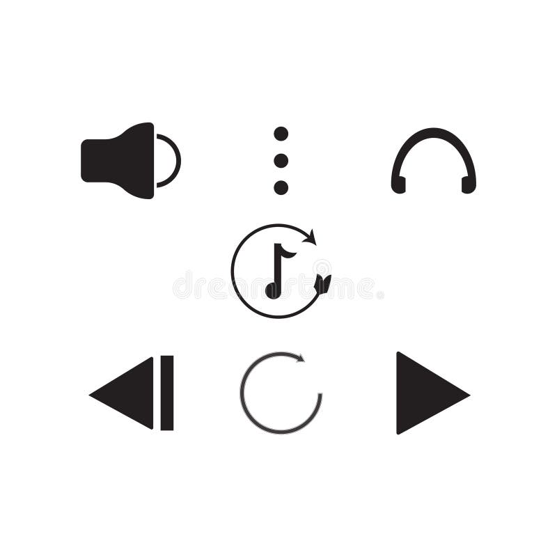 Speaker Volume, Menu with Three Dots, Headphones, Play Button, Circular ...