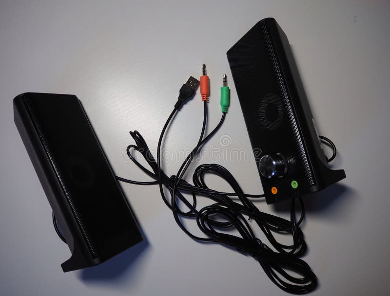 Speakers for a Personal Computer. Installed Audio System on the Desktop ...