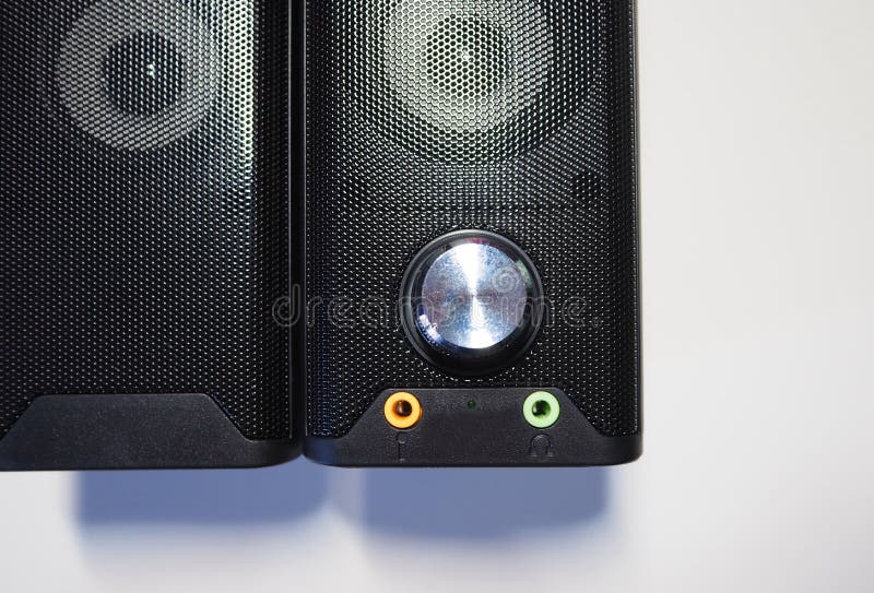 Speakers for a Personal Computer. Installed Audio System on the Desktop ...