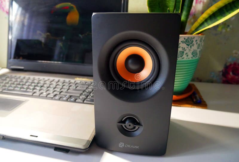 Speakers for a Personal Computer. Installed Audio System on the Desktop ...