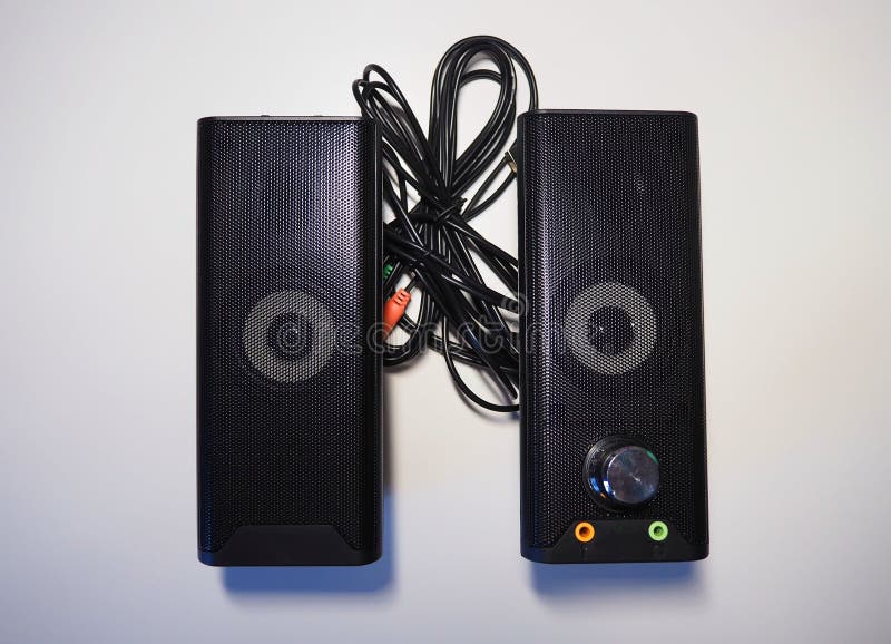 Speakers for a Personal Computer. Installed Audio System on the Desktop ...