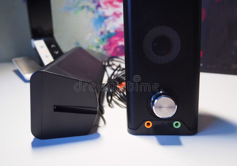 Speakers for a Personal Computer. Installed Audio System on the Desktop ...