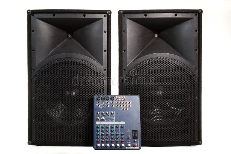 Speakers and Sound Mixer on White Stock Image - Image of treble, stage ...