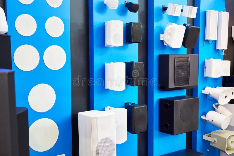 Speakers on the Wall in Store Stock Image - Image of texture, public ...