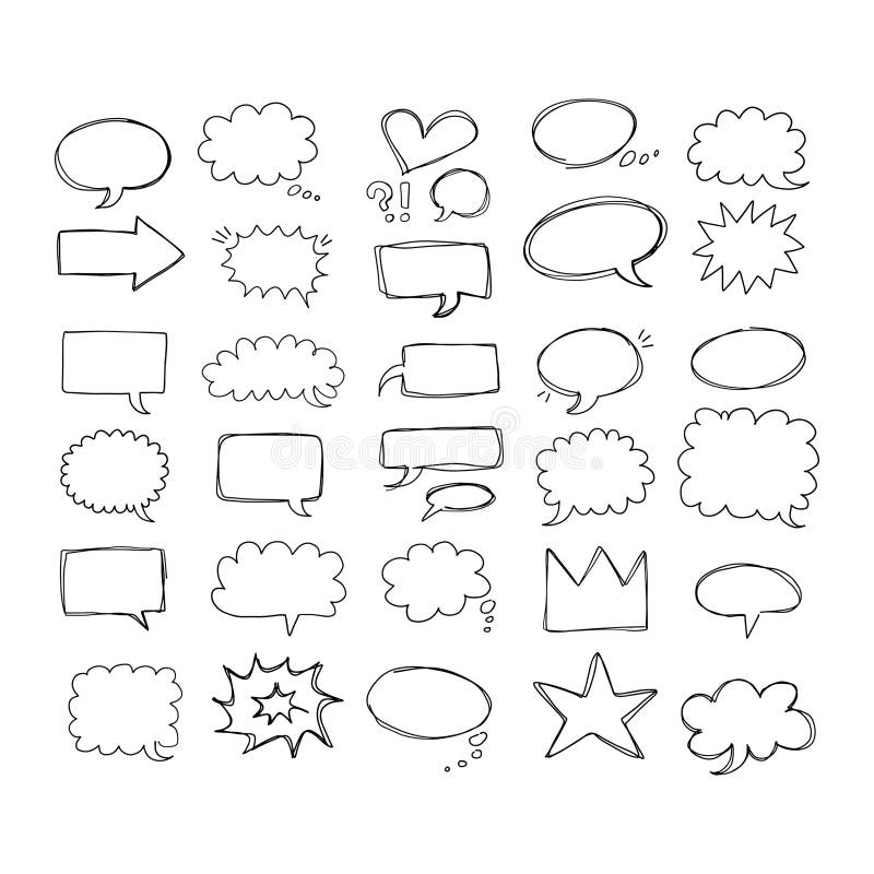 Speaking Hand Drawn Doodle Bubbles Set. Talk Clouds Sketch Frames ...