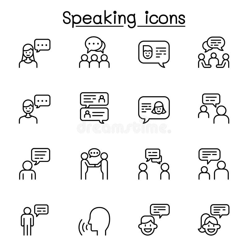 Speaking Icon Set in Thin Line Style Stock Vector - Illustration of ...