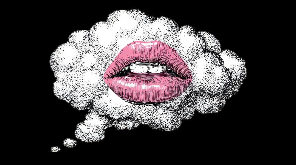 Speaking Lips Emerging from Thought Bubble with Transparent Background ...
