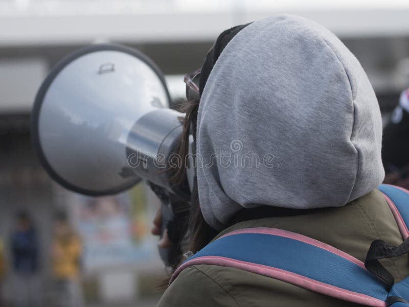 Speaking or Talking into a Megaphone Stock Photo - Image of decision ...