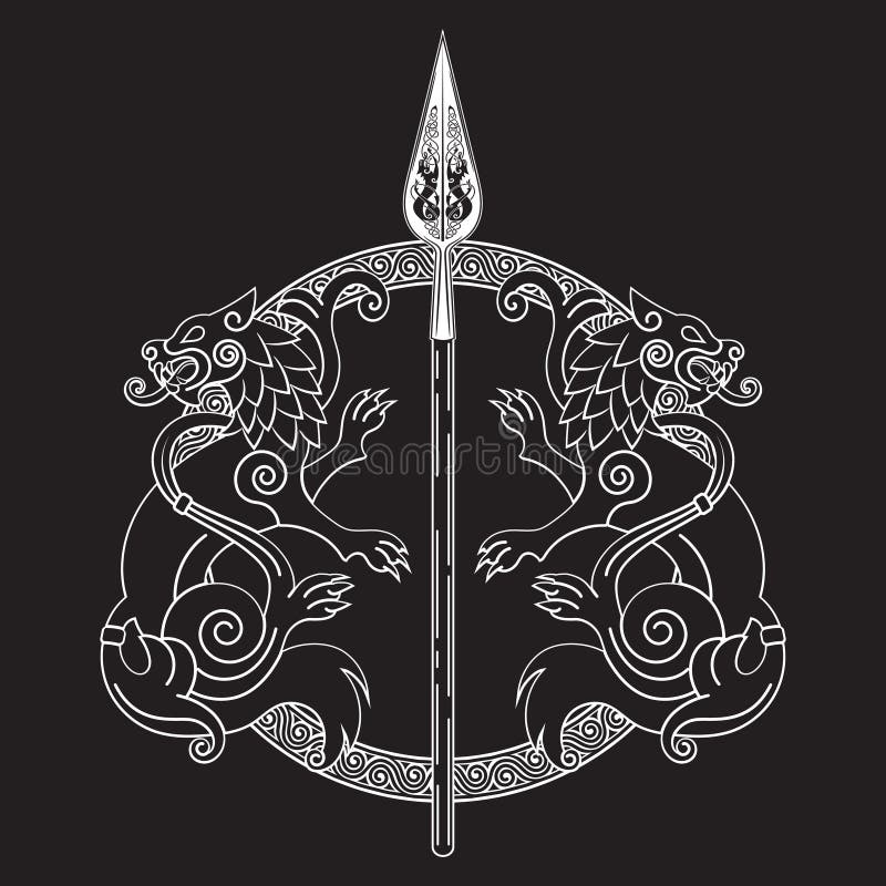 The Spear of the God Odin - Gungnir. Two Ravens and Scandinavian ...