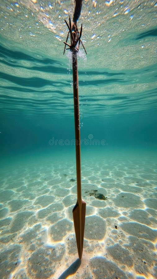 Spearfishing Wood Underwater in Clear Ocean with Sunlit Sand Stock ...