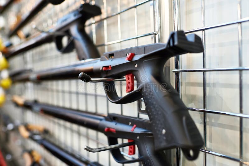 Spearguns in store stock photo. Image of horizontal, snorkeling - 88607584