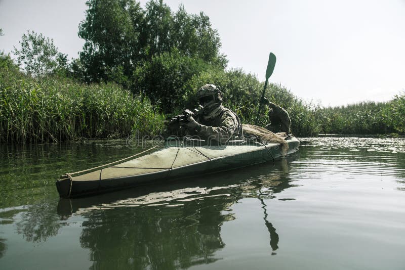 Spec Ops in the Military Kayak Stock Image - Image of force, armed ...