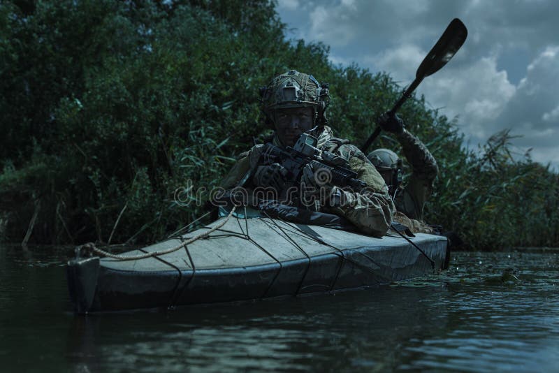 Spec Ops in the Military Kayak Stock Image - Image of weapons, task ...
