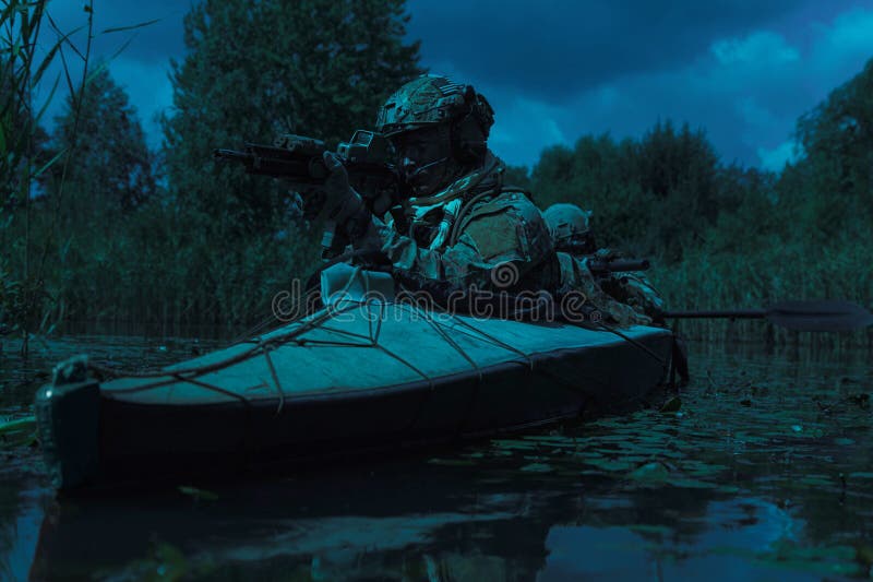 Spec Ops in the Military Kayak Stock Photo - Image of forces, commando ...