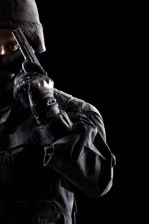 Soldier in Black Uniform with M-4 Rifle Stock Image - Image of mariupol ...