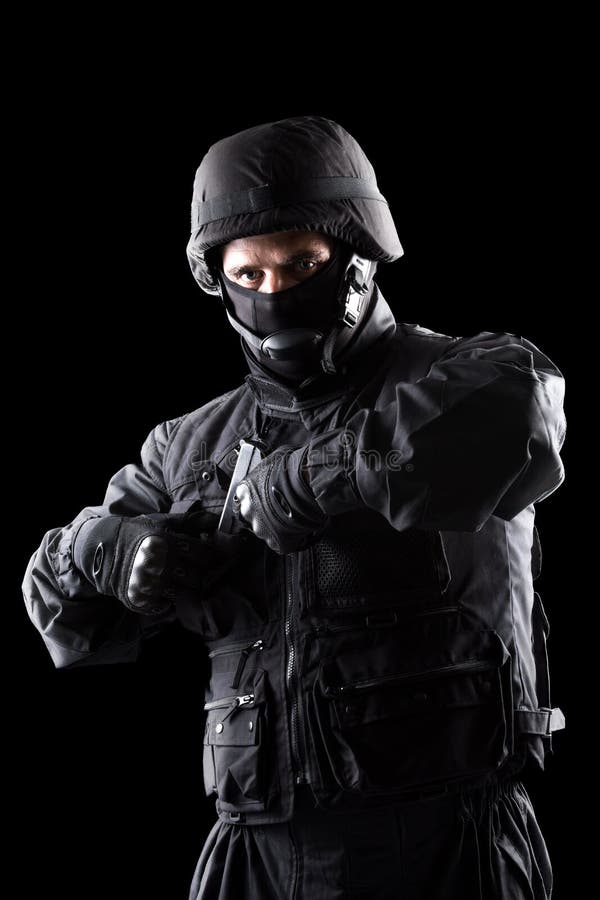 Spec Ops Soldier on Black Background Stock Photo - Image of military ...