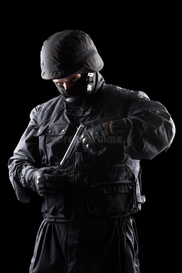 Spec Ops Soldier On Black Background Stock Photo - Image of weapons ...