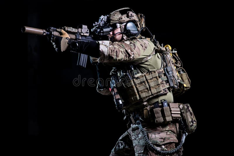 Spec Ops Police Officer SWAT In Black Uniform Studio Stock Image ...