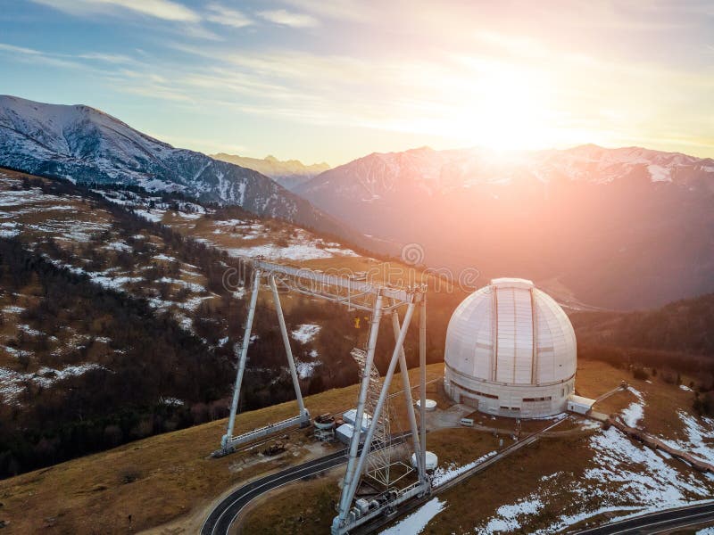 Special Astrophysical Observatory in the Evening. Aerial View Stock ...