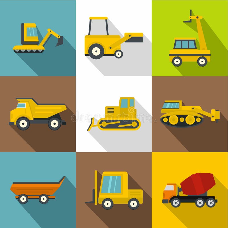 Special Construction Vehicles Icons Set Stock Vector - Illustration of ...