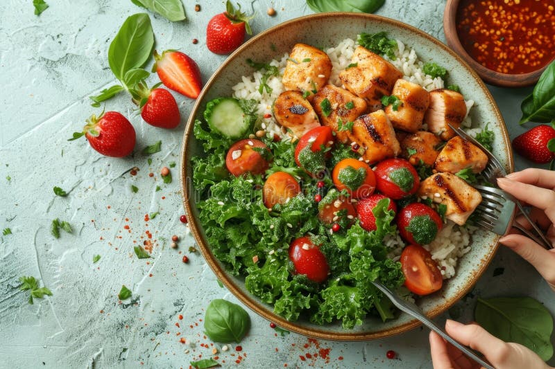 A Special Dish with Meat and Vegetables and Porridge in a Plate on the ...